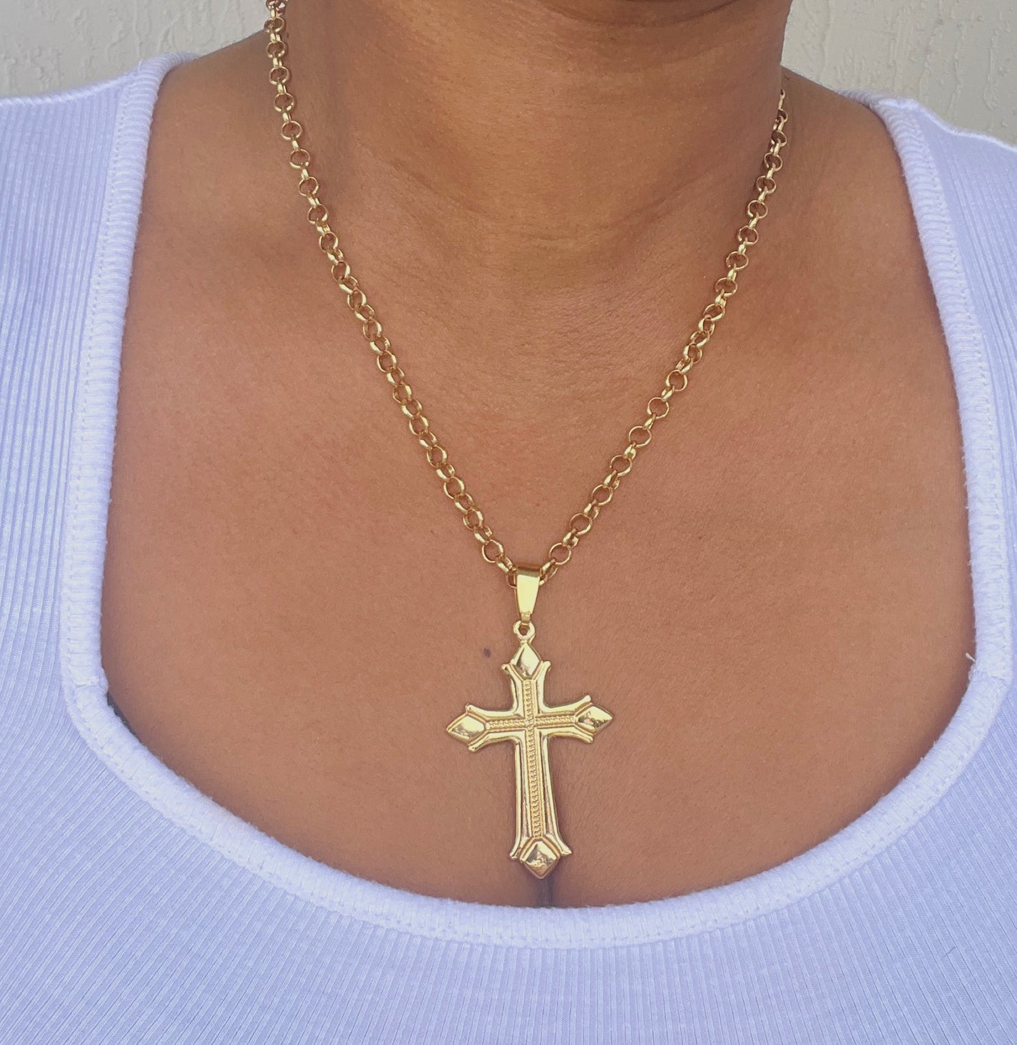 18k Gold Chain with Large Cross,18" Rolo Chain Unisex – Jeluxe Jewelry ...